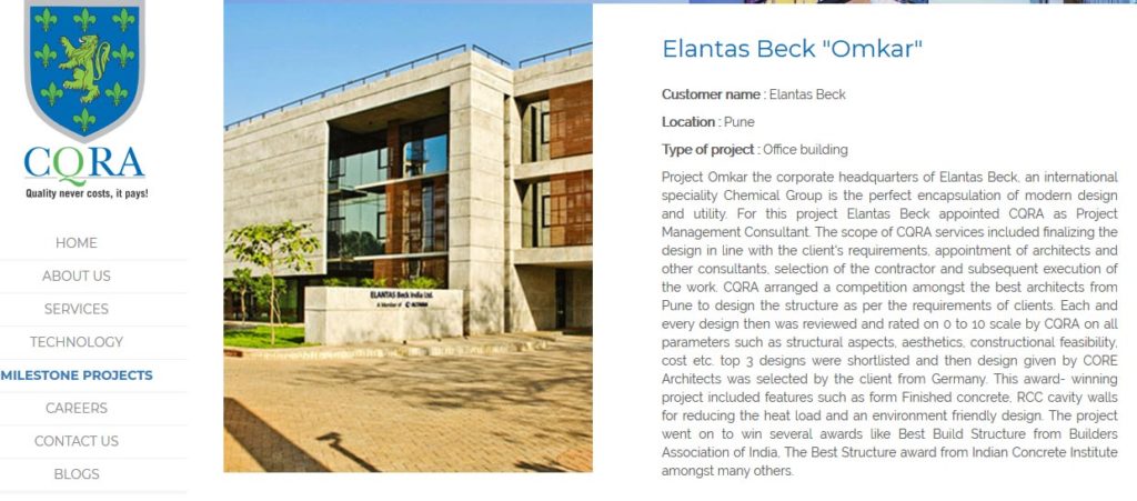 elantas beck "Omkar": milestone projects for CQRA - Core Architechture